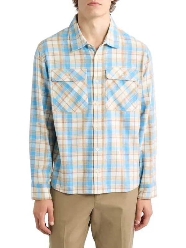 CORRIDOR Plaid Cotton Flannel Button-up Shirt - Blu