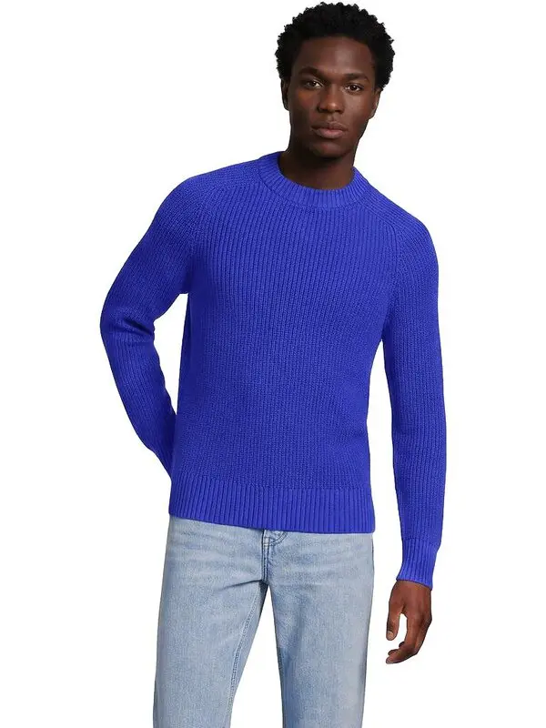 LANDS' END Cotton Drifter Saddle Crewneck Shaker Sweater - Volt Blue
