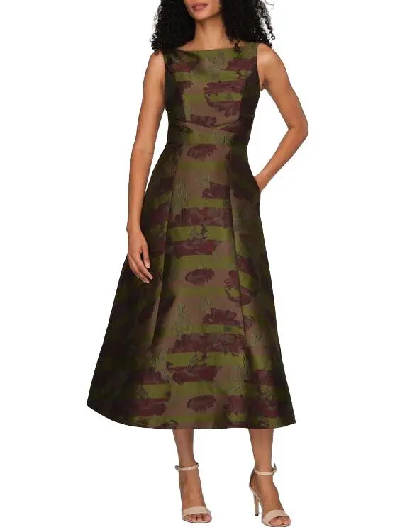 KAY UNGER Camilla Floral Jacquard Cocktail Dress - Mocha Multi