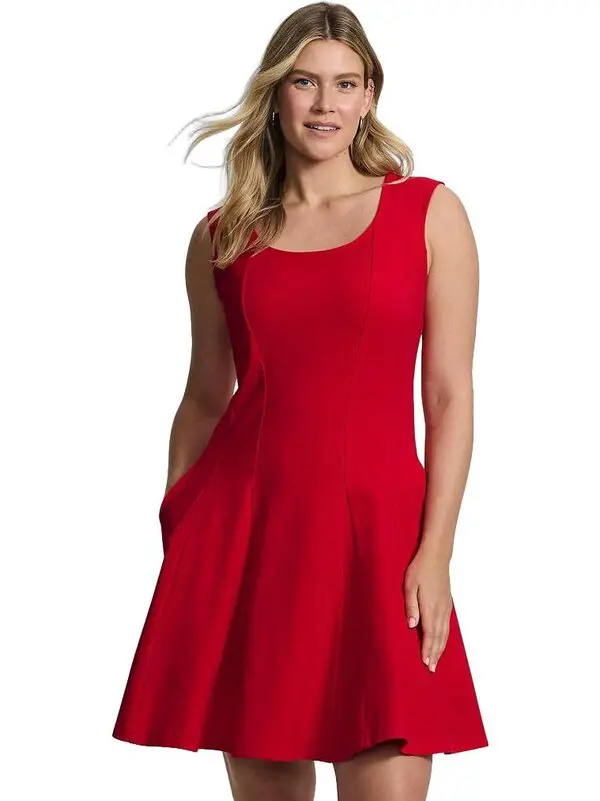 LANDS' END Starfish Scoop Neck Sleeveless Mini Dress - Compass Red
