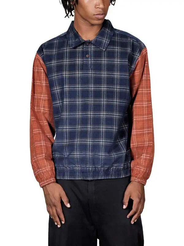 PLEASURES Colorblock Check Cotton Corduroy Shirt - Navy