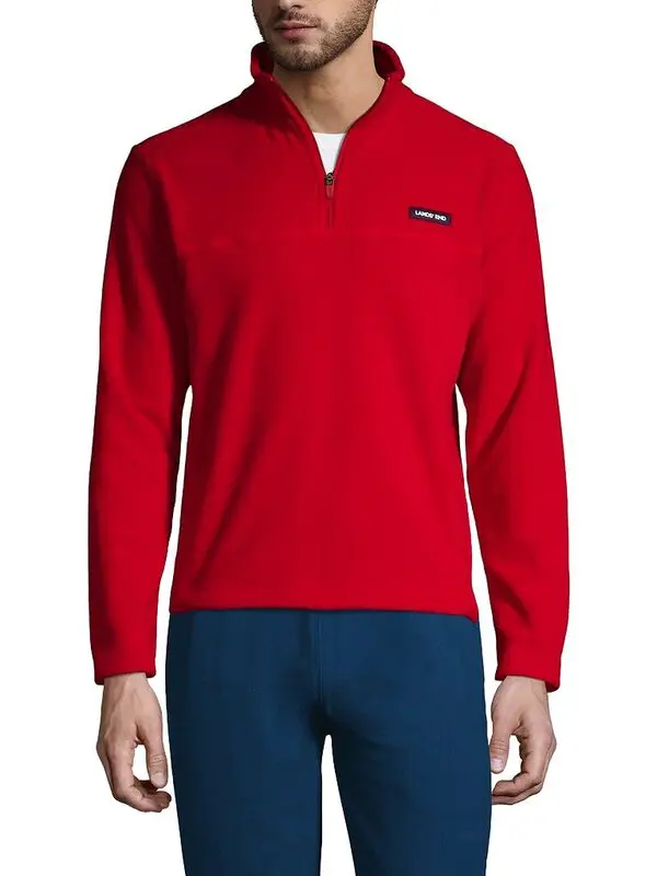 LANDS' END Anyweather Fleece Print Quarter Zip Pullover - Rich Red