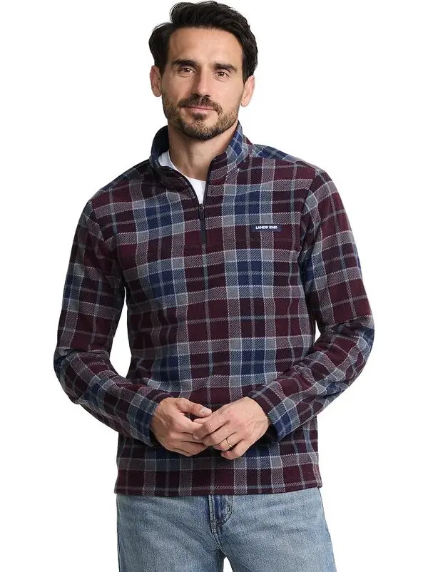 LANDS' END Anyweather Fleece Quarter Zip Pullover - Warm Graphite Plaid