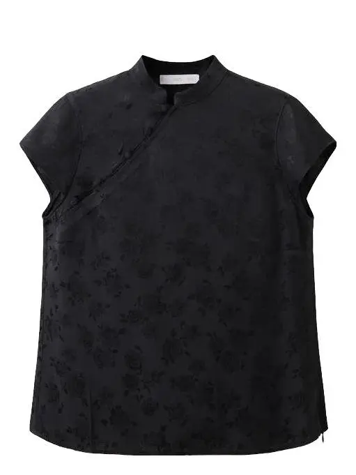 Mango Tamary Jacquard Band Collar Top - Charcoal