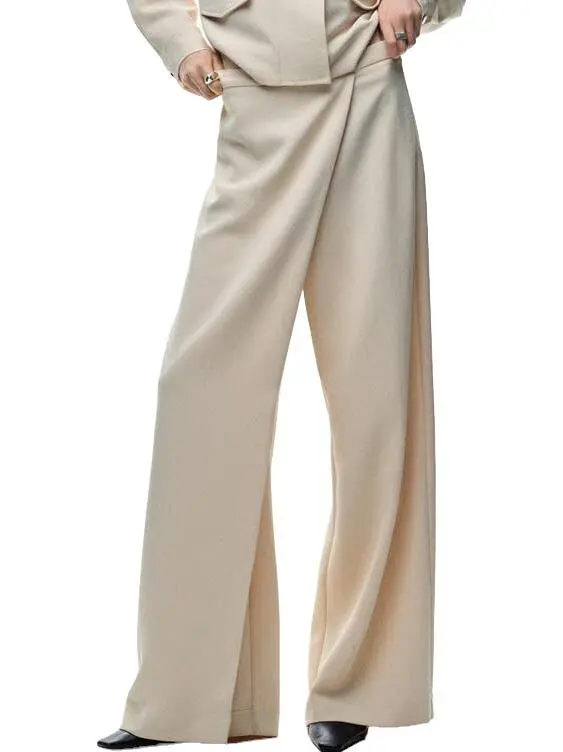 Mango Tamar Wrap Front High Waist Straight Leg Pants - Ecru