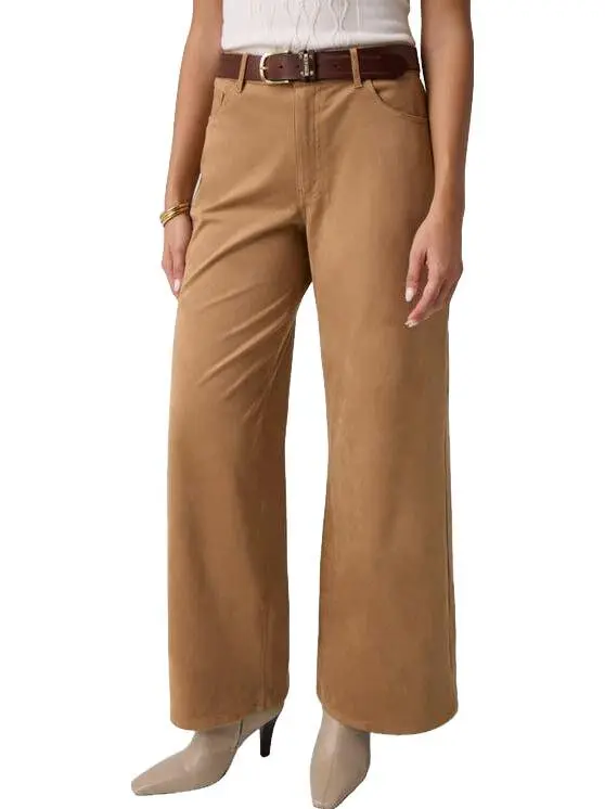 Guess Jennie Faux Suede Wide Leg Pants - Open Brown