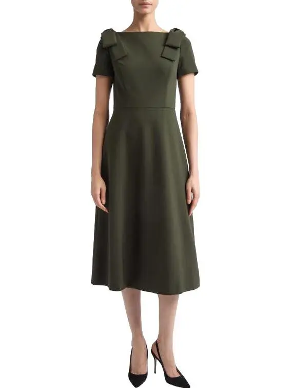 Carolina Herrera Bow Shoulder A-line Midi Dress - Forest Green