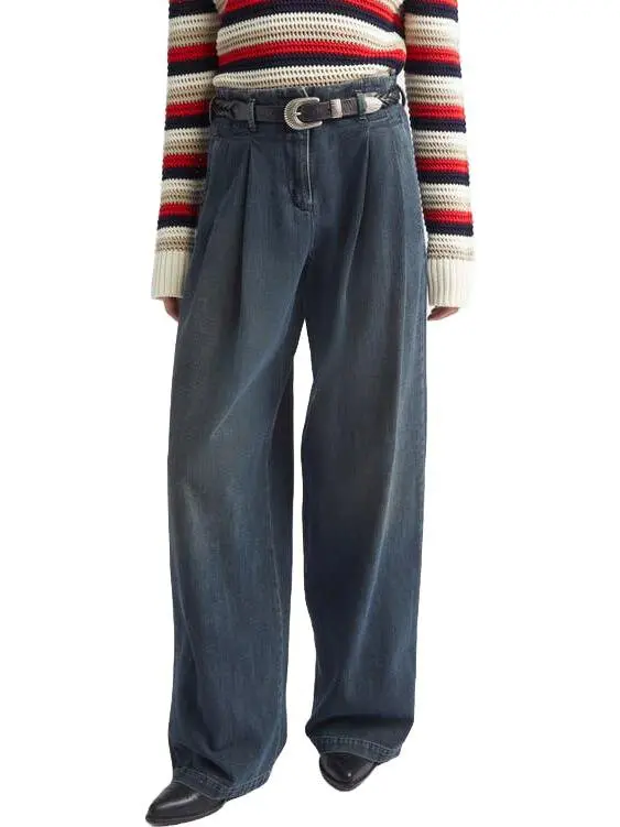 GOLDEN GOOSE Journey Pleated Wide Leg Jeans - Blue