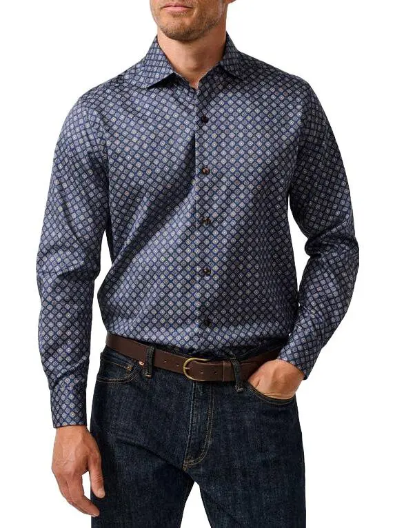 David Donahue Geometric Sport Shirt - Navy/brown