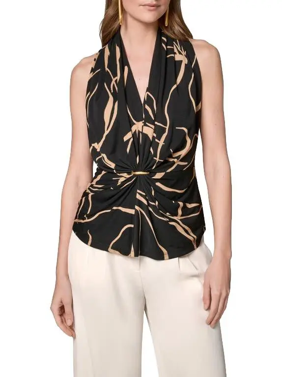 Donna Karan New York Ruched Hardware Top - Blk/fawn