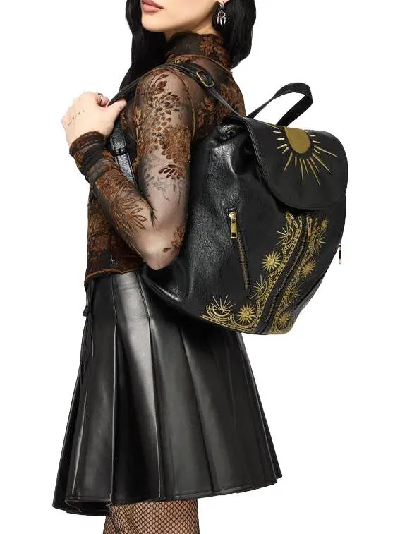 DISTURBIA Lunara Celestial Embroidered Backpack - Black
