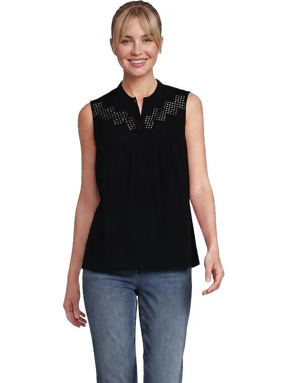 LANDS' END Sleeveless Eyelet Pullover Top - Black