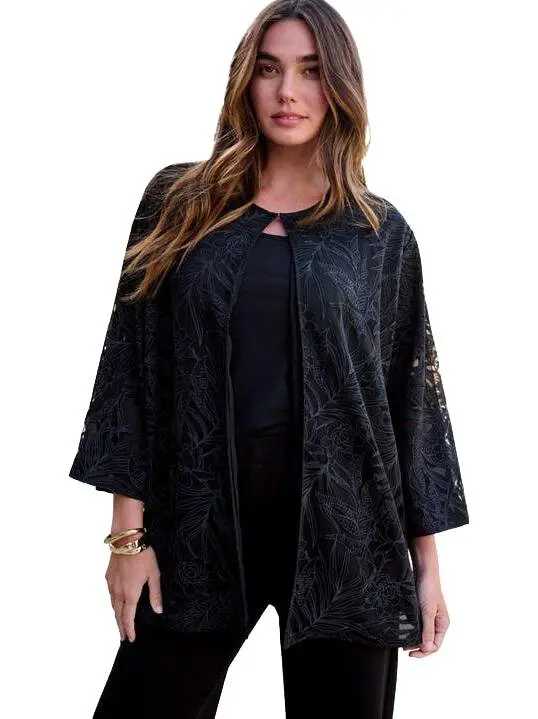 Roaman's Burnout Lace Bracelet Sleeve Jacket - Black