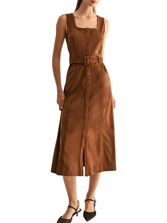 Adelyn Rae Kensley Faux Suede Midi Shirtdress - Camel