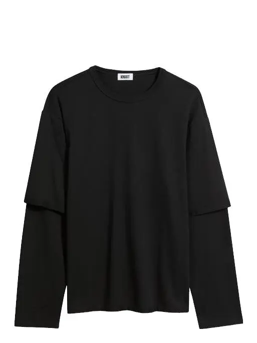 KROST Double Layer Long Sleeve Stretch Cotton T-shirt - Black