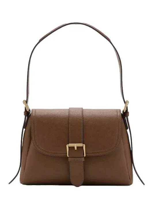 Mango Buckle Shoulder Bag - Medium Brown