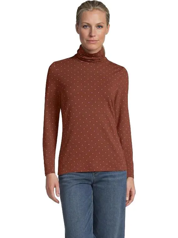 LANDS' END Lightweight Jersey Long Sleeve Turtleneck - Rich Ginger/pink Mini Dot