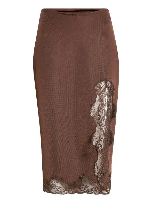 Balmain Lace Trim Knit Midi Skirt - A91 Chestnut