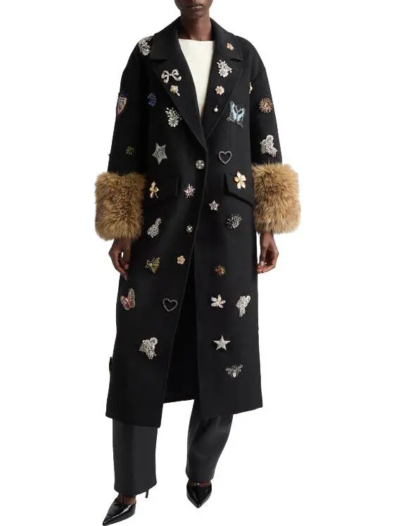 Cinq À Sept Mariella Greatest Hits Coat With Faux Fur Cuffs - Black Multi