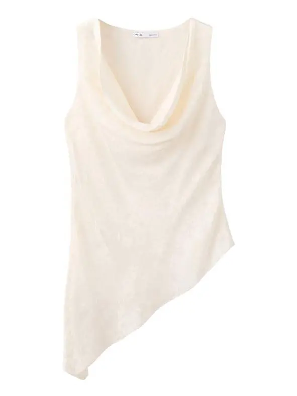 Mango Mara Jacquard Asymmetric Top - Ecru