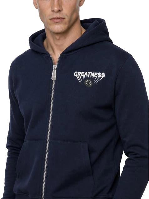 Philipp Plein Fleece Zip Hoodie Greatness - Navy