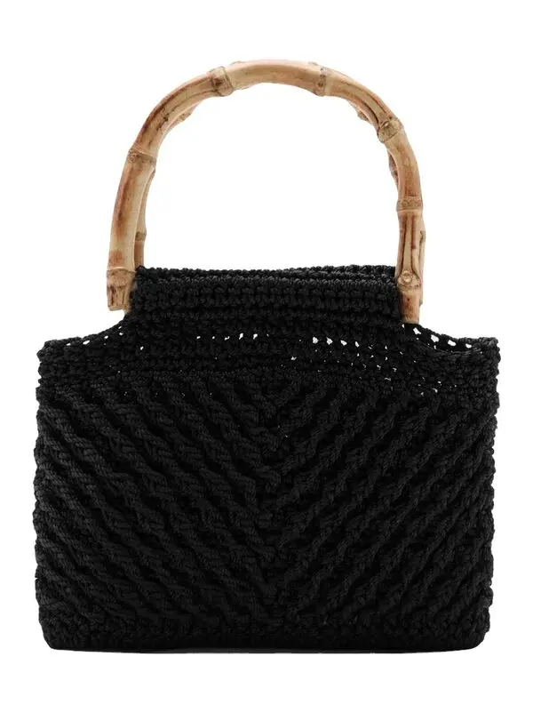 Mango Braided Bamboo Handle Handbag - Black