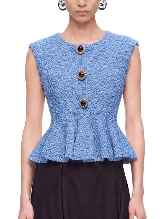 NOCTURNE Accessory Detail Crew Neck Knit Top - Blue