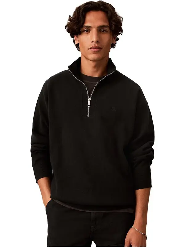 Calvin Klein Smooth Cotton Quarter Zip Sweater - Black