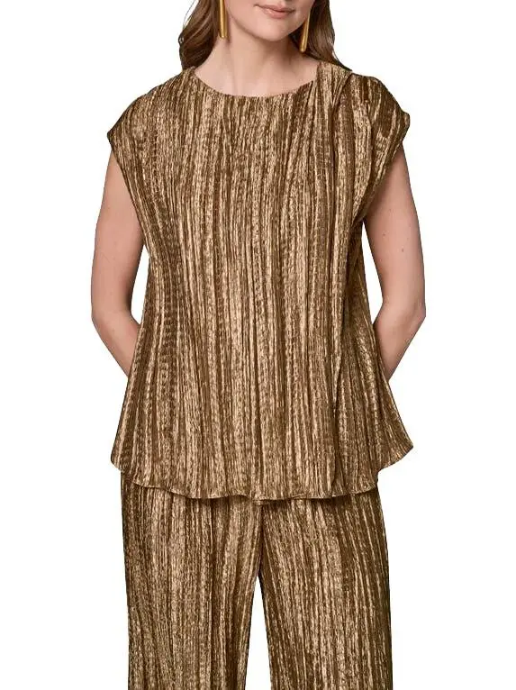 Donna Karan New York Pleated Metallic Top - Gold