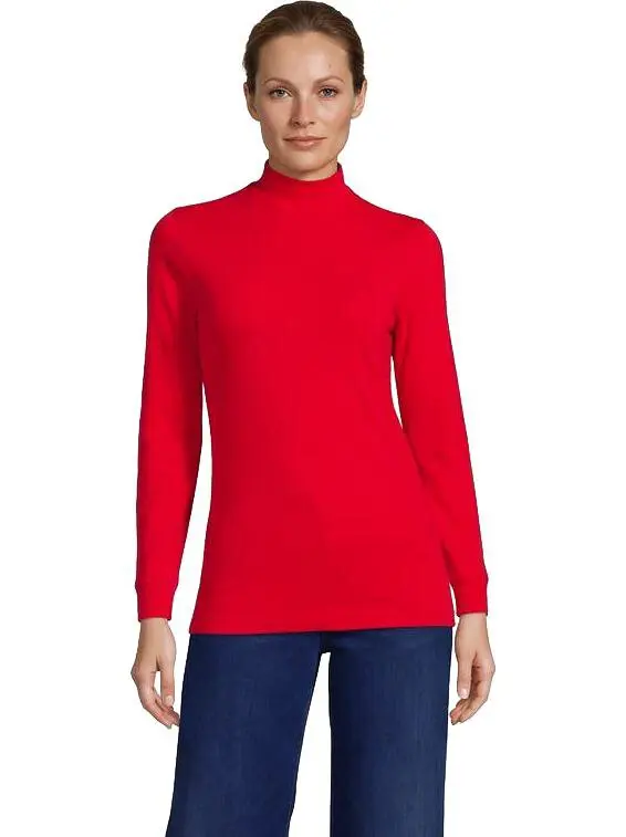 LANDS' END Relaxed Cotton Long Sleeve Mock Turtleneck - Compass Red