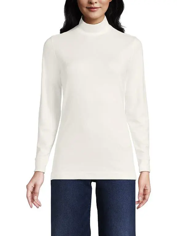 LANDS' END Relaxed Cotton Long Sleeve Mock Turtleneck - Ivory