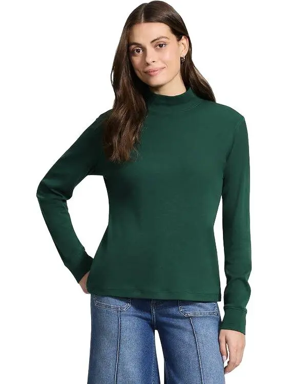 LANDS' END Tall Relaxed Cotton Long Sleeve Mock Turtleneck - Pine