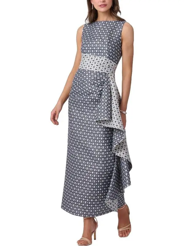 Shoshanna Trinity Jacquard Catherine Dress - Silver/indigo