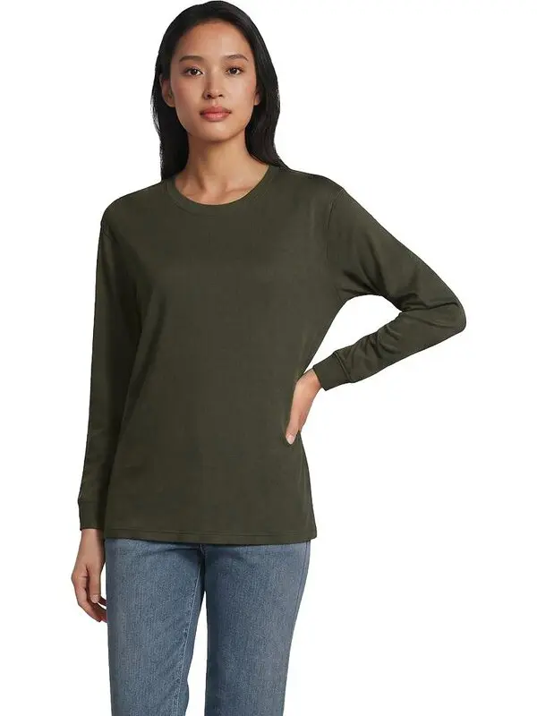 LANDS' END Cotton Relaxed Long Sleeve Crew Neck - Forest Moss