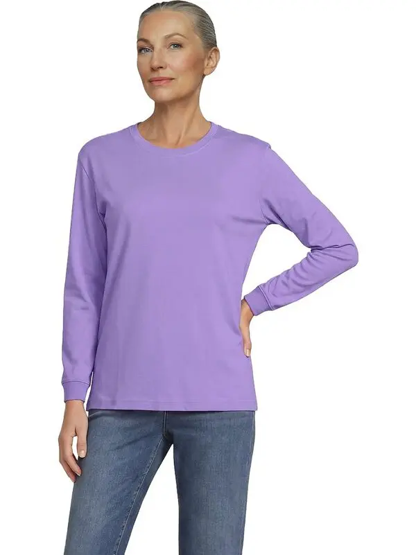 LANDS' END Cotton Relaxed Long Sleeve Crew Neck - Soft Amethyst