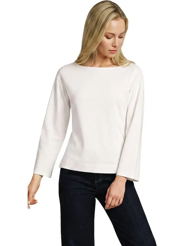 LANDS' END Bracelet Sleeve Supima Cotton Boat Neck Flare Sleeve Top - Ivory