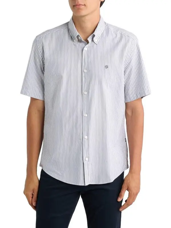 BOSS Liam Regular Fit Pinstripe Short Sleeve Button-down Shirt - Open Blue