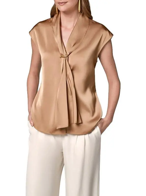 Donna Karan New York Bar Detail Satin V-neck Blouse - Fawn