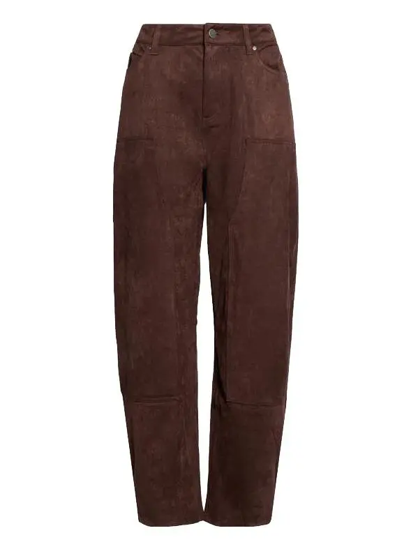 KITTENISH High Waist Faux Suede Barrel Leg Jeans - Espresso