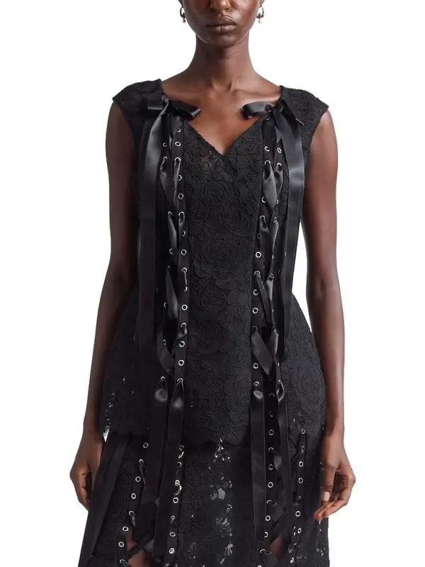 Simone Rocha Unraveling Ribbon Portrait Top - Black