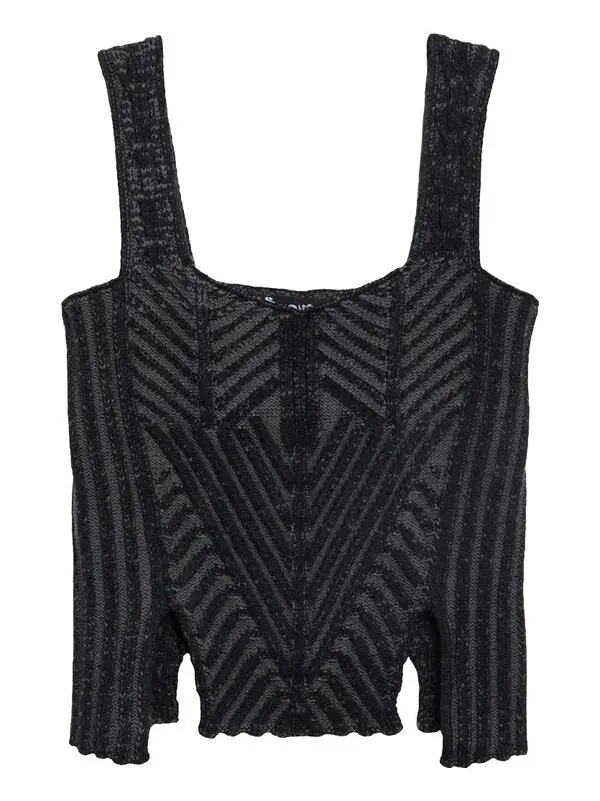 PAOLINA RUSSO Warrior Corset Mixed Stitch Merino Wool Sweater Tank - Black