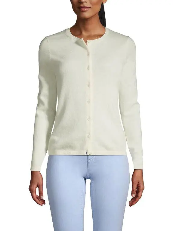 LANDS' END Cashmere Cardigan Sweater - Fresh Ivory