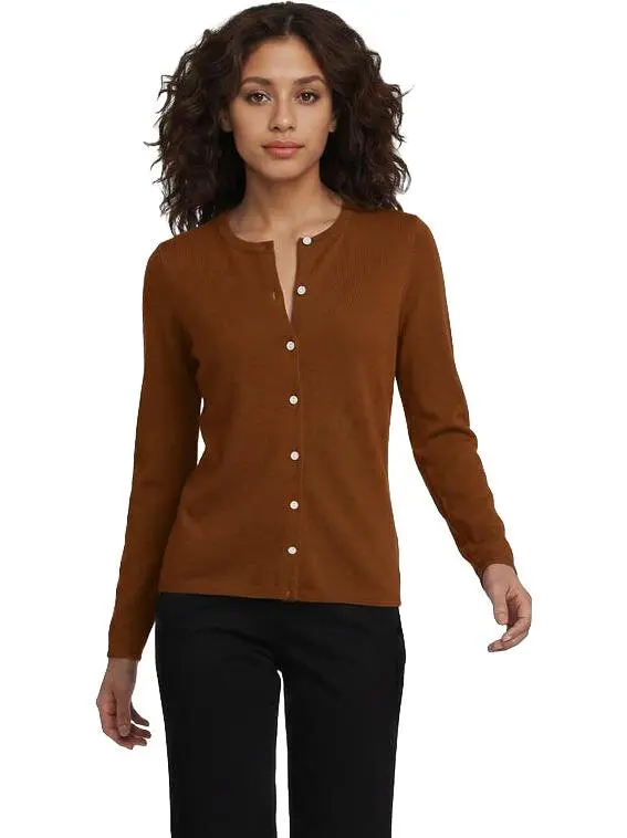 LANDS' END Cashmere Cardigan Sweater - Rich Saddle