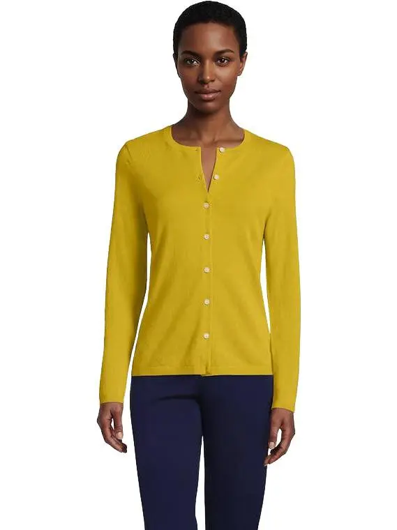 LANDS' END Cashmere Cardigan Sweater - Turmeric
