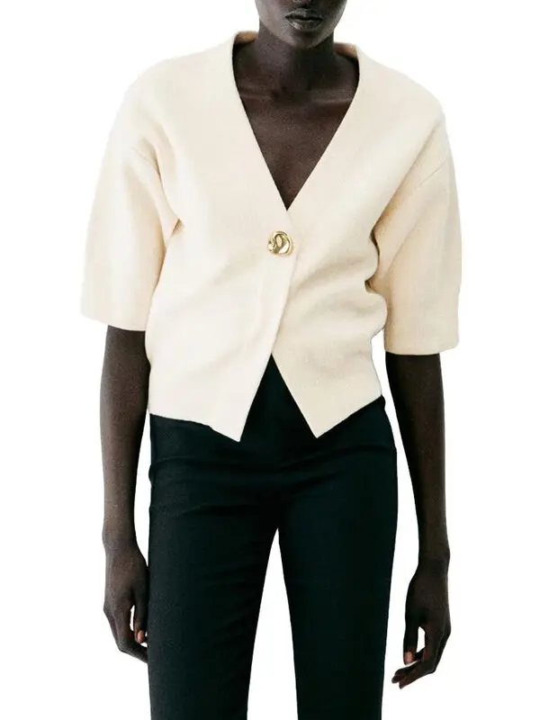 Mango Helia V-neck Cardigan - Ecru