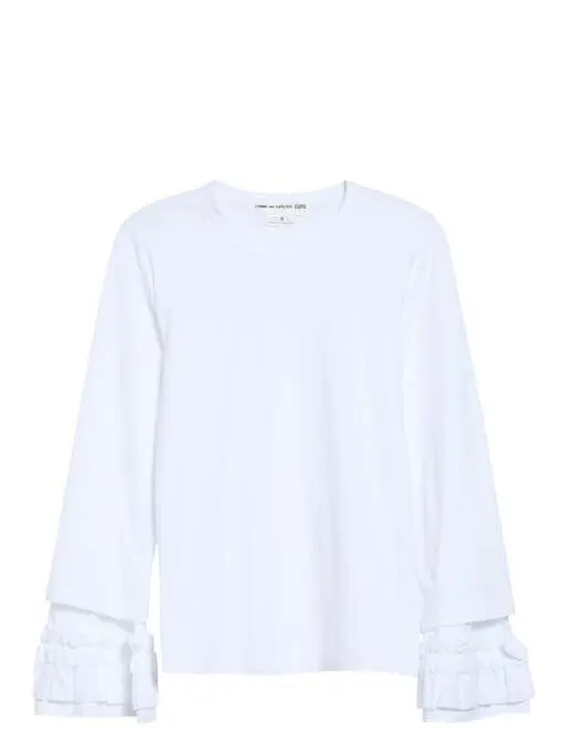 Comme Des Garçons Ruffle Cuff Long Sleeve Cotton Top - White