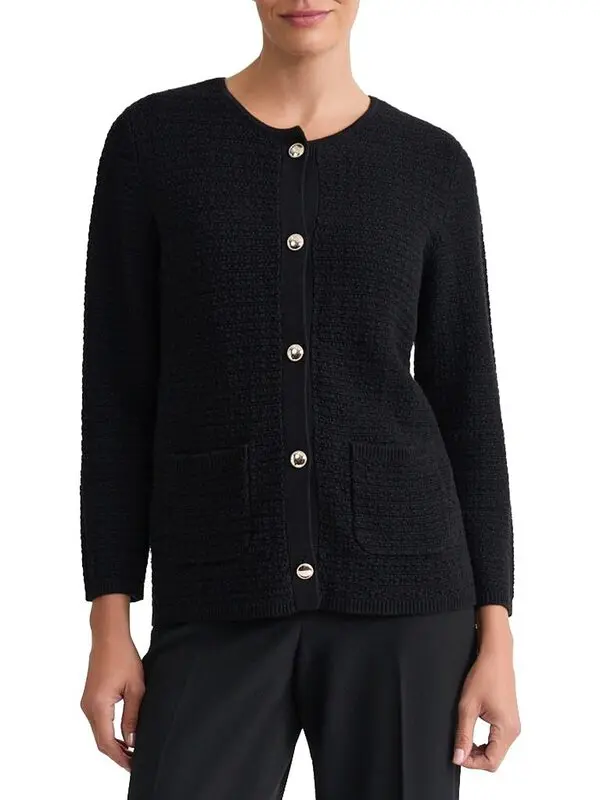 KASPER Textured Button Front Cardigan - Black