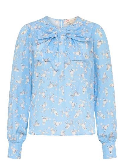 MAISON COMMON Printed Cotton Silk Blend Blouse With Bow Detail - Bleu
