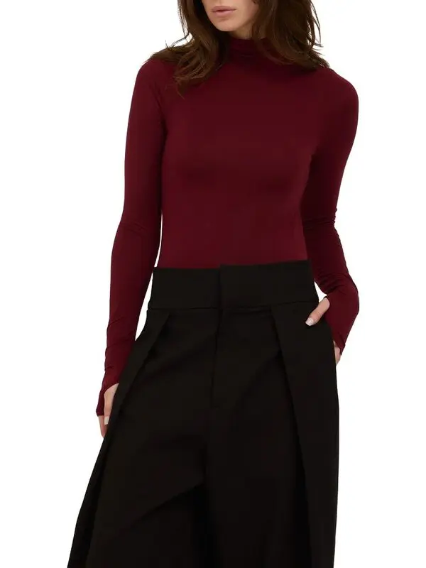PROJECT SOCIAL T Westwood Mock Neck T-shirt - Dark Cherry