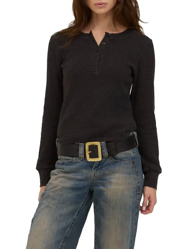 PROJECT SOCIAL T Coastal Waffle Knit Henley - Black